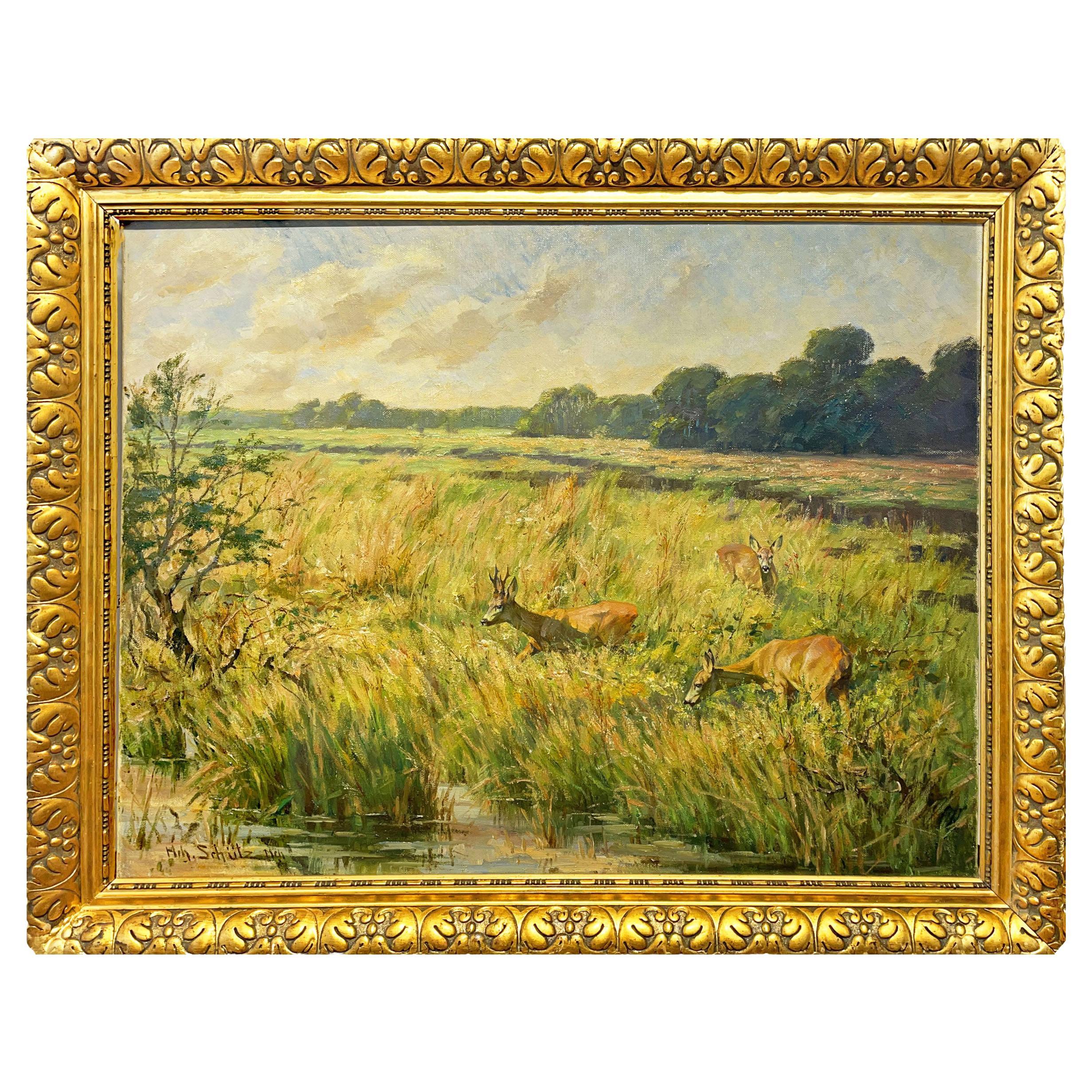 "Deers in the Glade," Superb Art Deco Painting by Richard Gabriel Chase ...