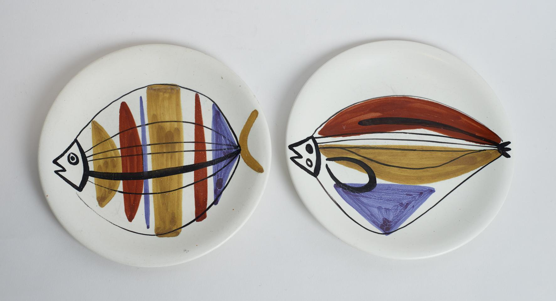 Roger Capron 7 Ceramic Plates with Stylized Animals, from Vallauris ...