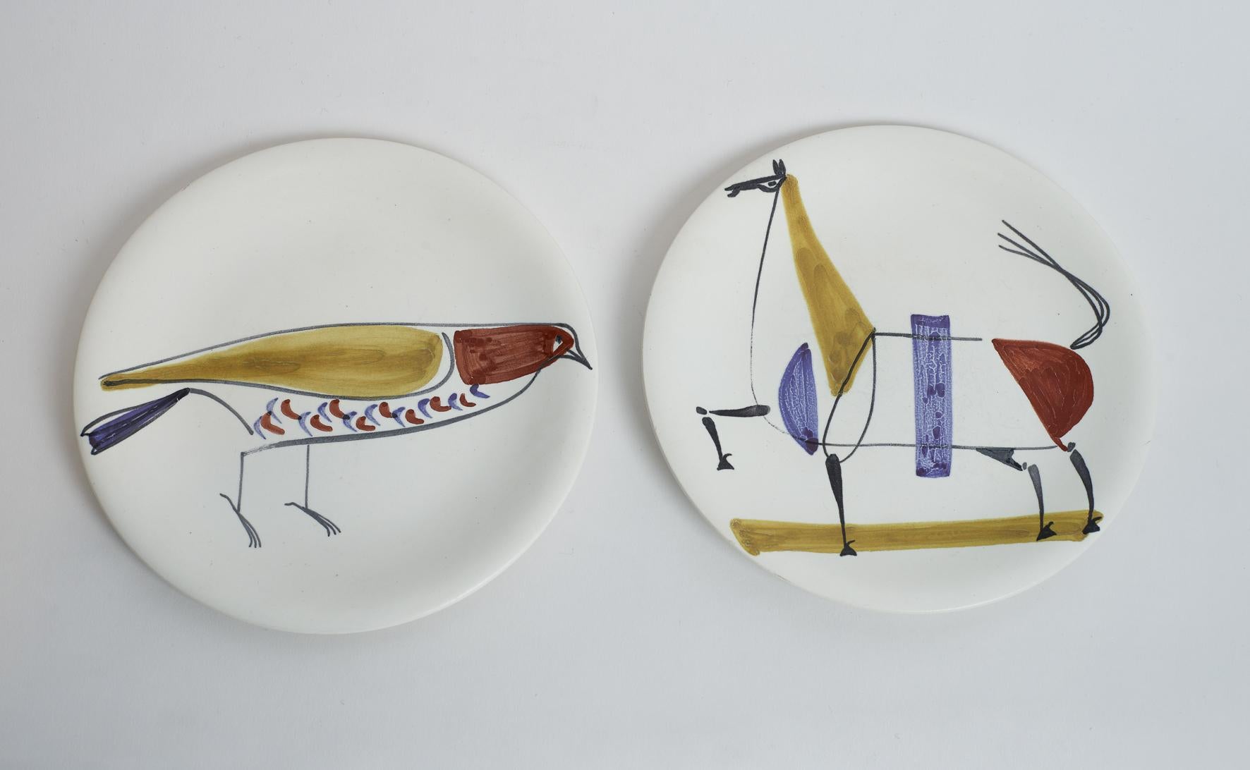 Roger Capron 7 Ceramic Plates with Stylized Animals, from Vallauris ...