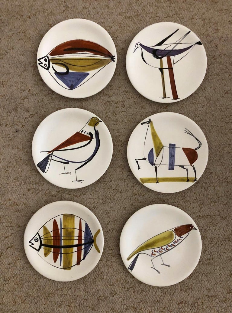 Roger Capron 7 Ceramic Plates with Stylized Animals, from Vallauris ...