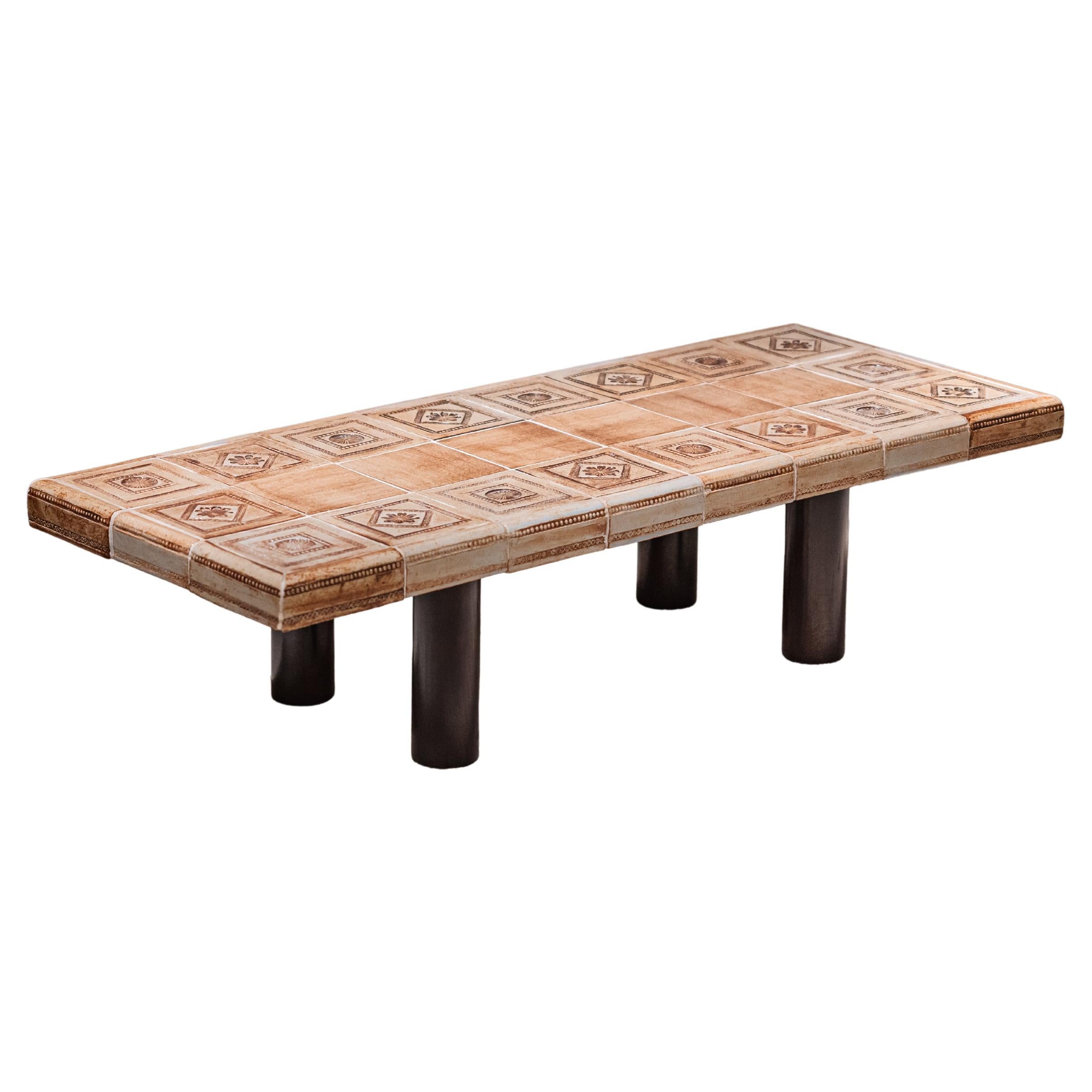Roger Capron Coffee Table Square White Tiles with Tiles Herbier Wood ...