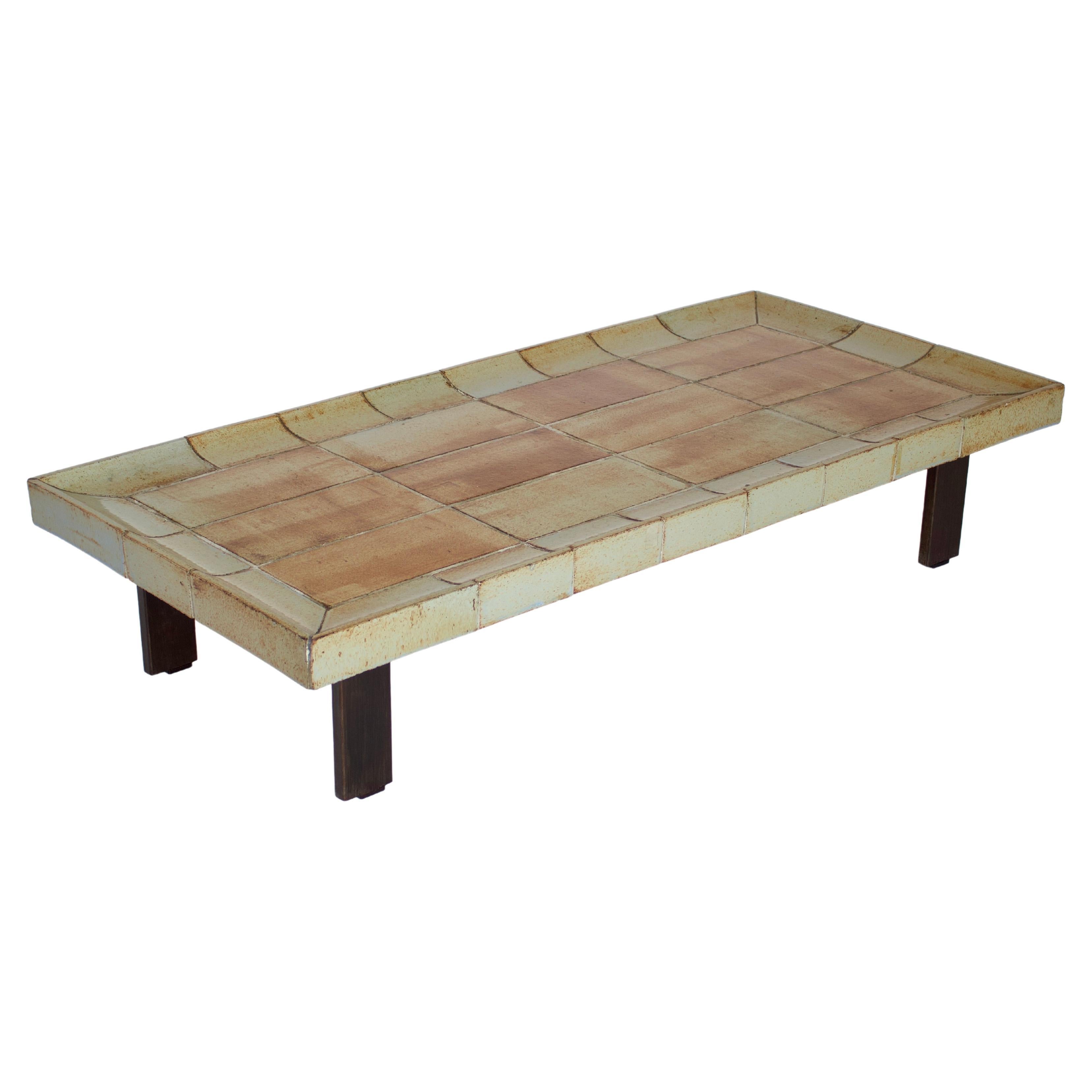 French Ceramic Tile Mosaic Blue Green Minimalist Coffee Table by Nicole ...