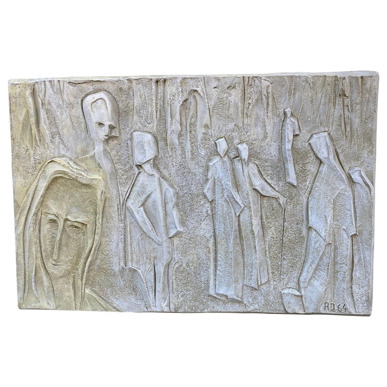 Roger Desserprit '1923-1985' Characters, 1964 Bas-Relief in Cement For ...