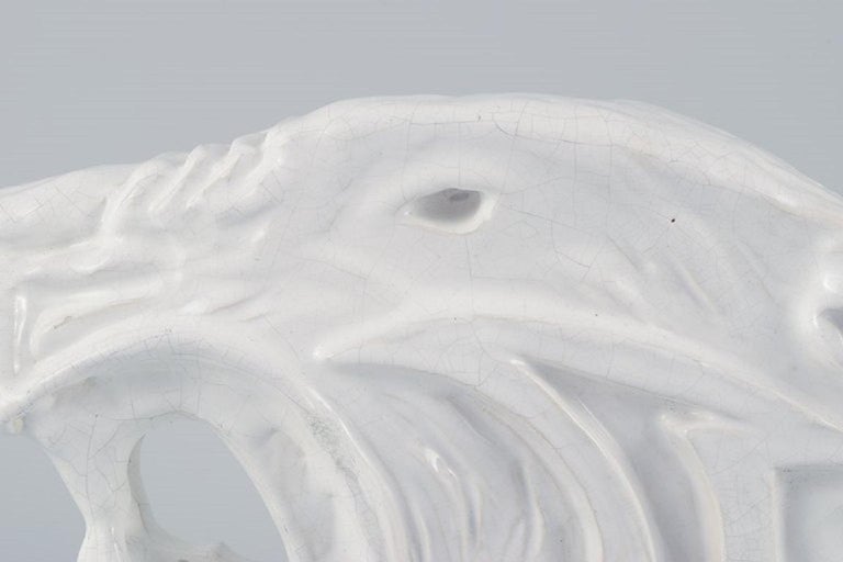 Roger Guerin Unique Sculpture in White Glazed Ceramic, Tiger Head For ...