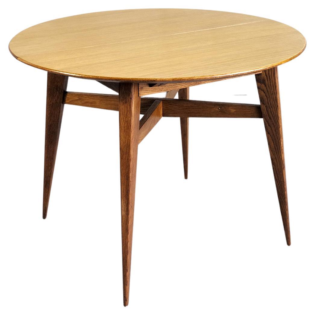 Roger Landault, Round Table in Oak, French Reconstruction, 1950 at 1stDibs