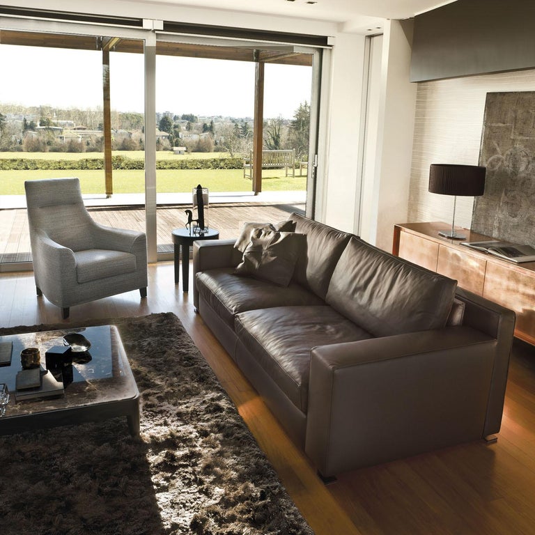 Roger Mocha Leather Sofa For Sale at 1stDibs