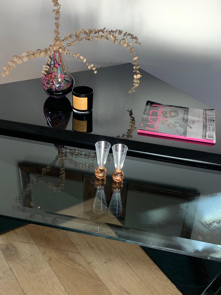 Roger Rougier Black Lacquer and Glass Cantilever Coffee Table, 1970s at ...