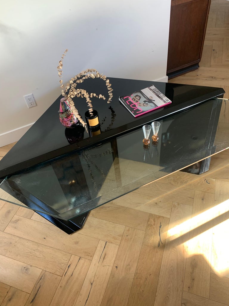 Roger Rougier Black Lacquer and Glass Cantilever Coffee Table, 1970s at ...