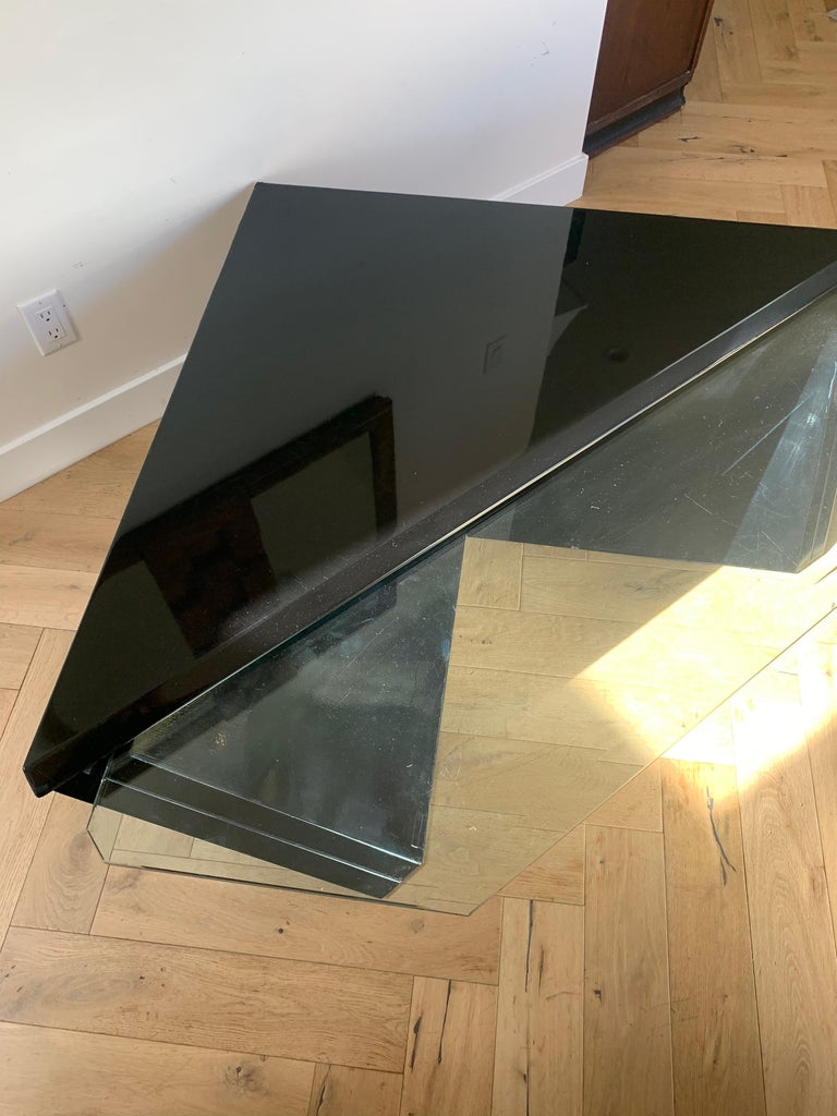 Roger Rougier Black Lacquer and Glass Cantilever Coffee Table, 1970s at ...