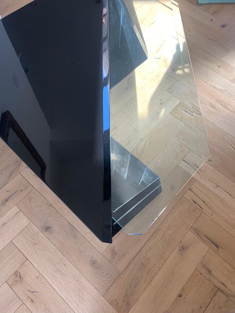 Roger Rougier Black Lacquer and Glass Cantilever Coffee Table, 1970s at ...