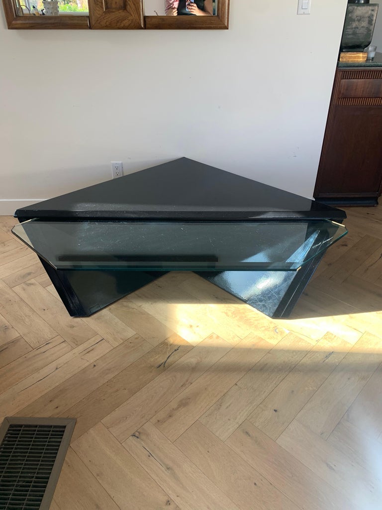 Roger Rougier Black Lacquer and Glass Cantilever Coffee Table, 1970s at ...