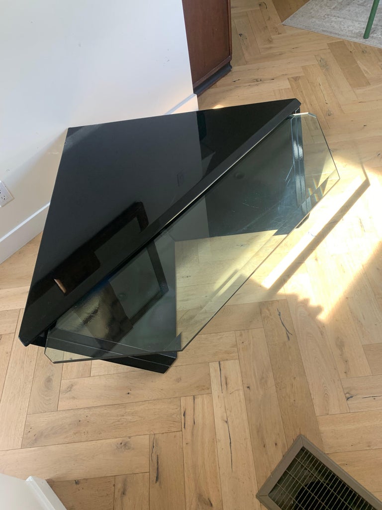 Roger Rougier Black Lacquer and Glass Cantilever Coffee Table, 1970s at ...