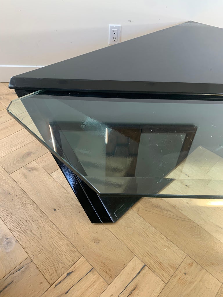 Roger Rougier Black Lacquer and Glass Cantilever Coffee Table, 1970s at ...