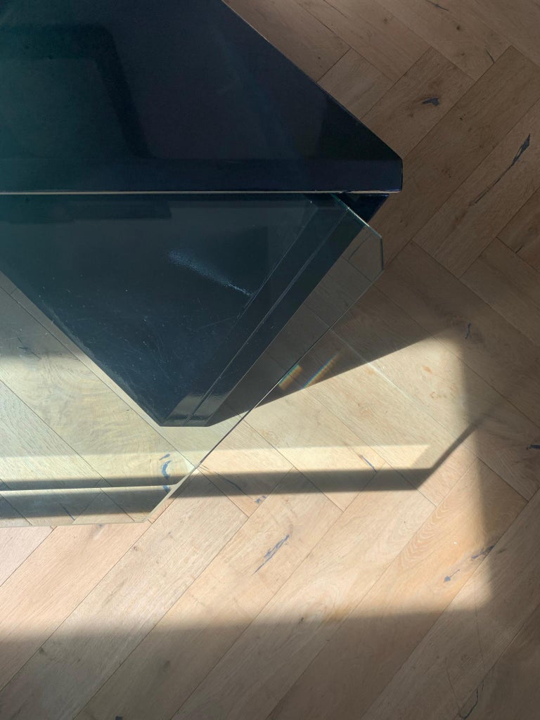 Roger Rougier Black Lacquer and Glass Cantilever Coffee Table, 1970s at ...