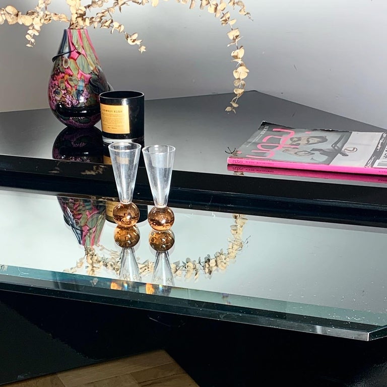 Roger Rougier Black Lacquer and Glass Cantilever Coffee Table, 1970s at ...