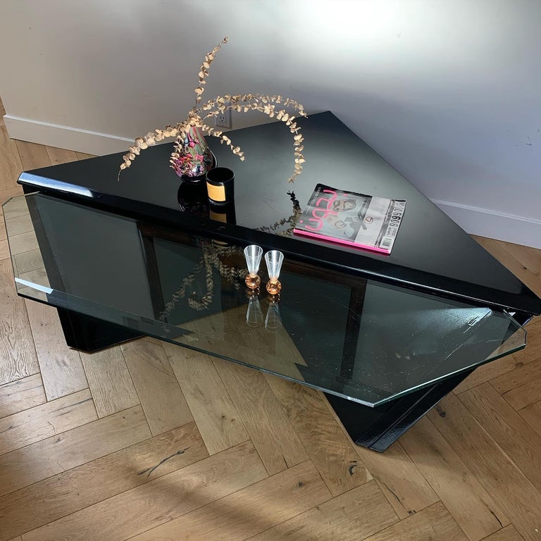 Roger Rougier Black Lacquer and Glass Cantilever Coffee Table, 1970s at ...