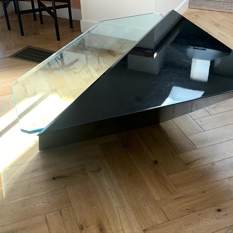Roger Rougier Black Lacquer and Glass Cantilever Coffee Table, 1970s at ...