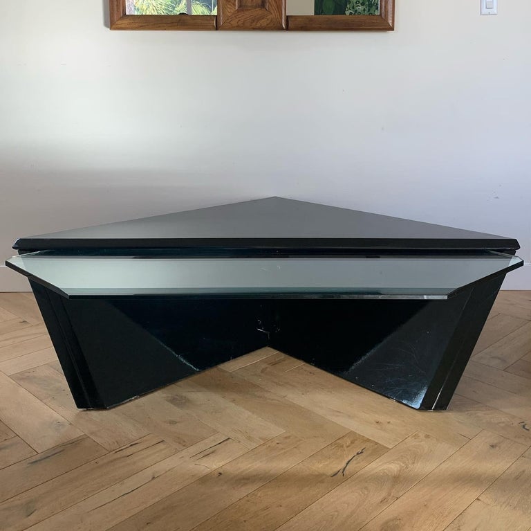 Roger Rougier Black Lacquer and Glass Cantilever Coffee Table, 1970s at ...