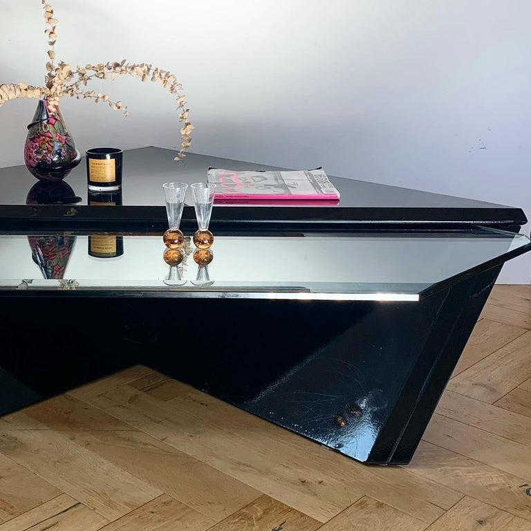 Roger Rougier Black Lacquer and Glass Cantilever Coffee Table, 1970s at ...
