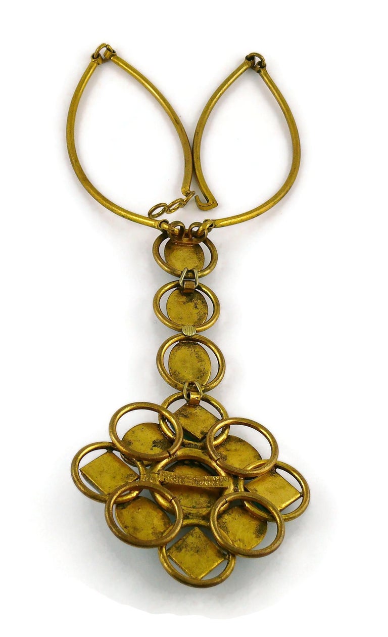 Roger Scemama, collier pendentif vintage en verre et malachite verte ...