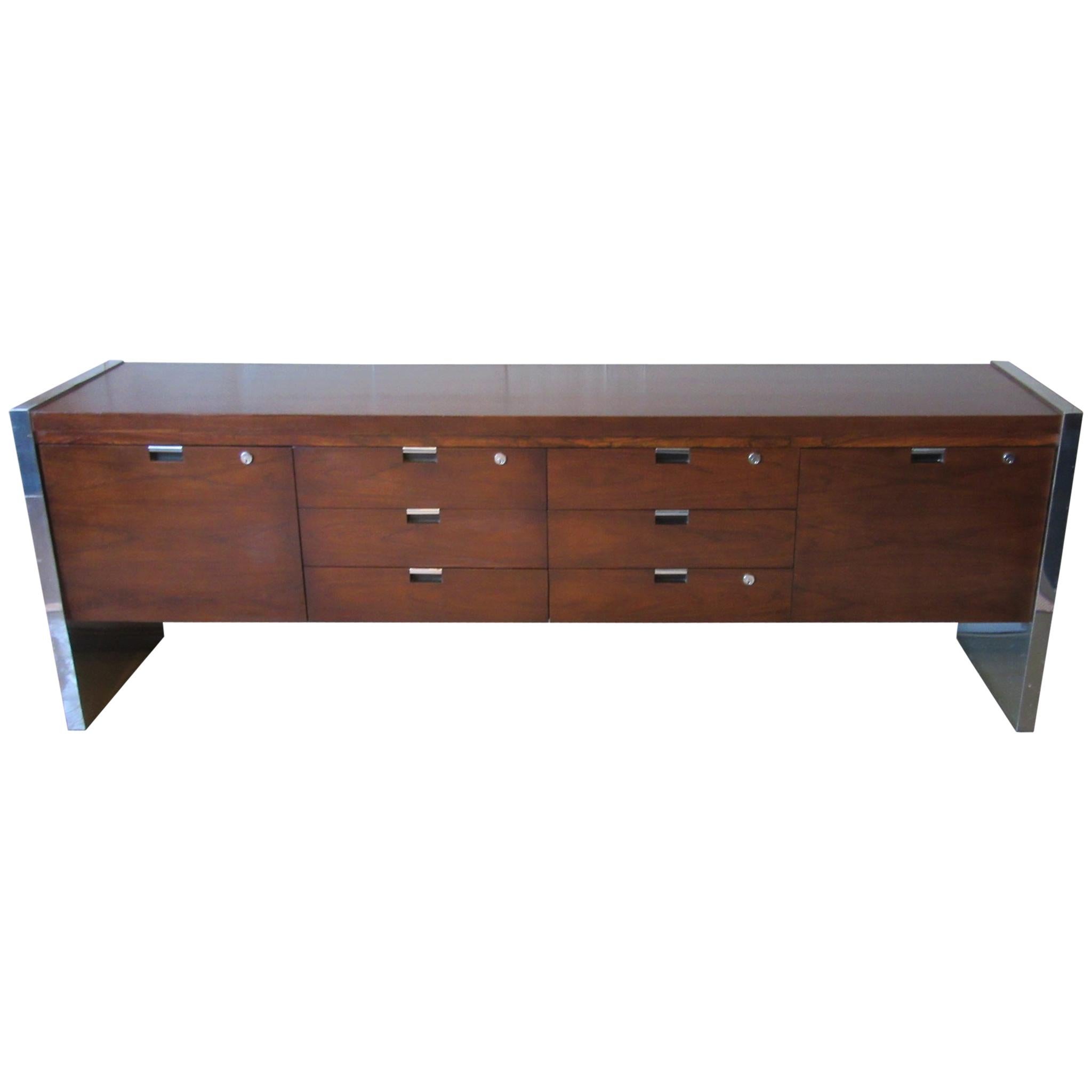 7ft Dunbar Roger Sprunger Rosewood Chrome Writing Desk For Sale at 1stDibs