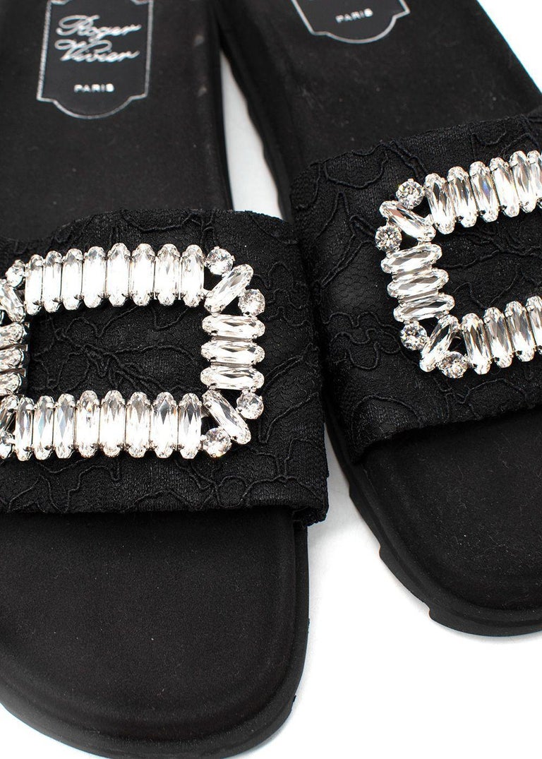 Roger Vivier Black Crystal Embellished Sliders For Sale at 1stDibs