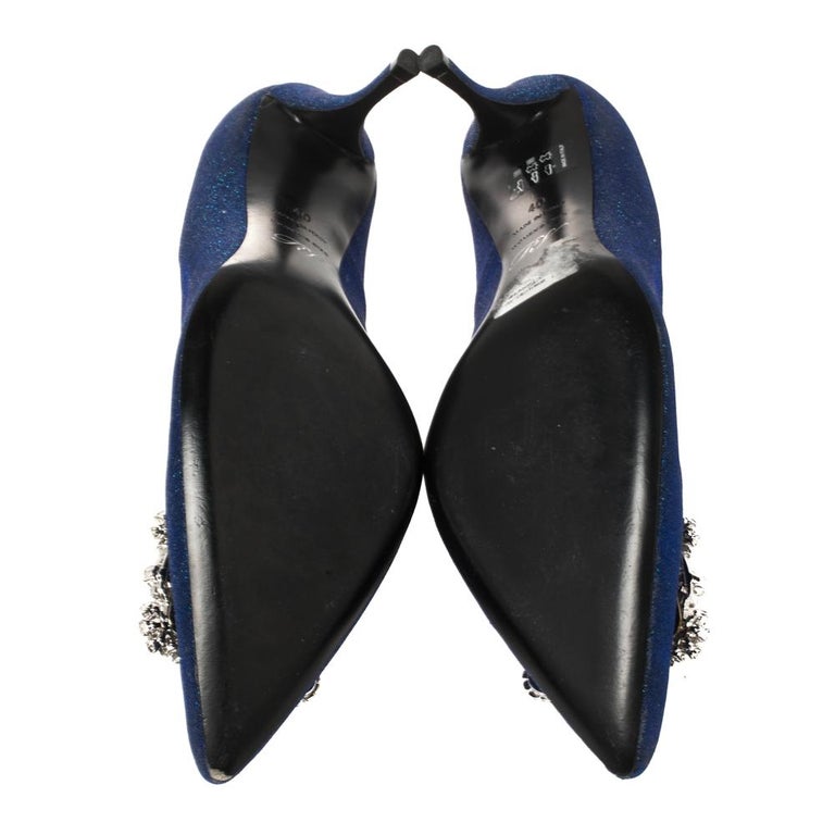 Roger Vivier Blue Glitter Fabric Flower Strass Crystal Pointed Toe ...
