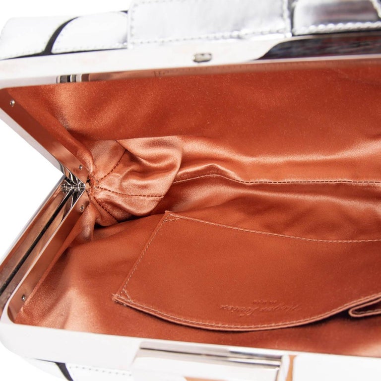 ROGER VIVIER metallic silver leather PRISMICK FRAME Clutch Bag For Sale ...