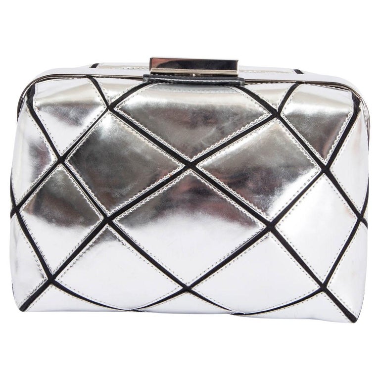 ROGER VIVIER metallic silver leather PRISMICK FRAME Clutch Bag For Sale ...