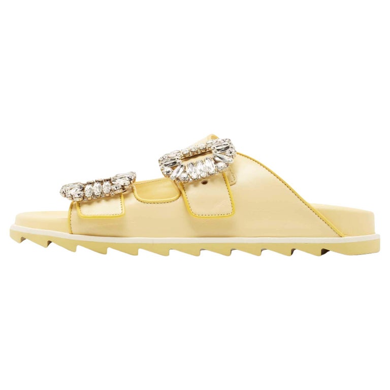 Roger Vivier Yellow Leather Slidy Viv Slides Size 36 For Sale at 1stDibs