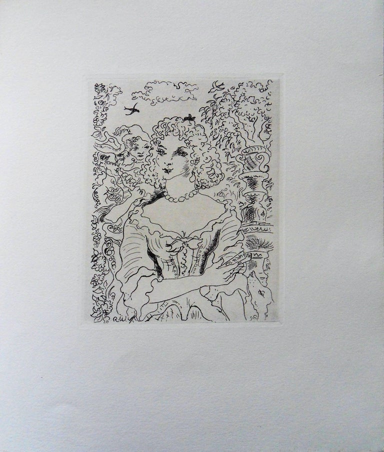 Roger Wild - Young Girl and Musician Cupids - Original etching, 1943 ...