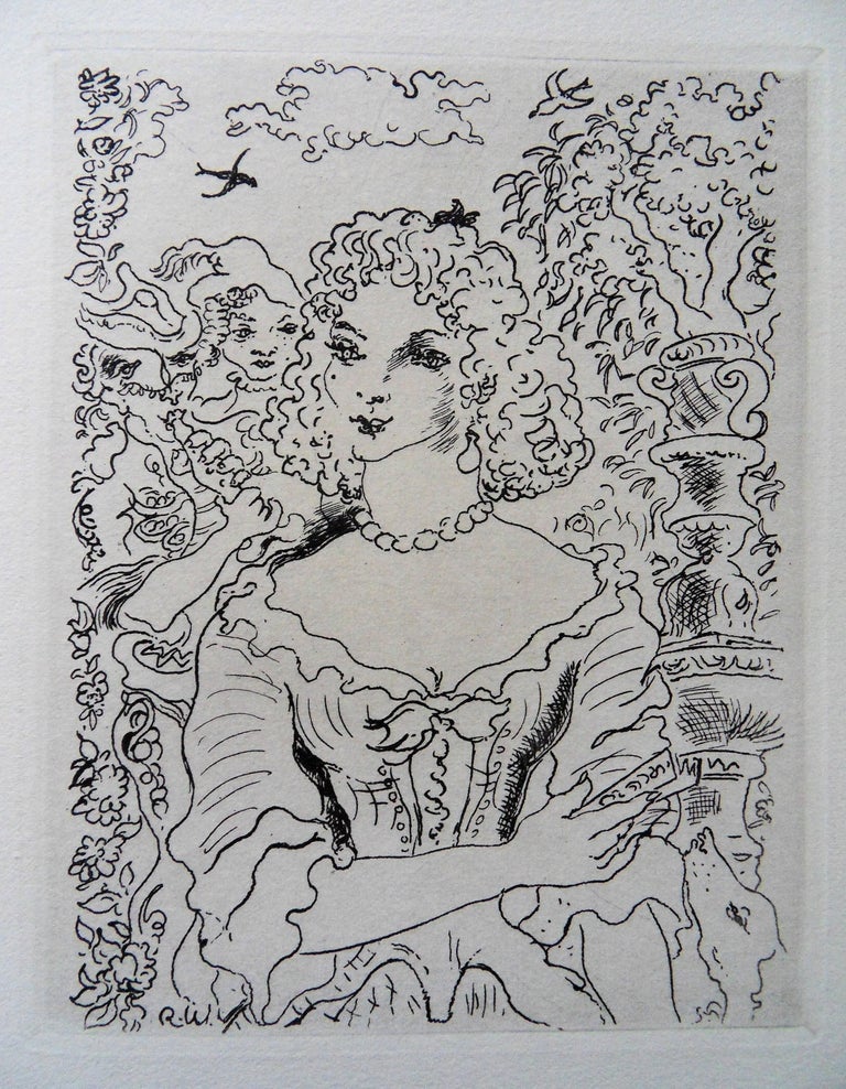 Roger Wild - Young Girl and Musician Cupids - Original etching, 1943 ...