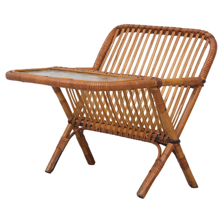 Rohe Noordwolde Wicker Magazine Holder and Side Table at 1stDibs
