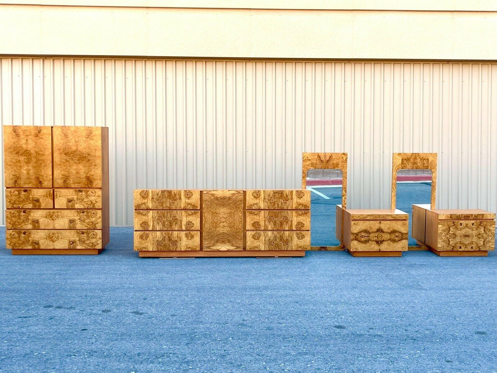 Roland Carter for Lane Furniture, Mid Century Burl Wood 6 Piece Bedroom ...