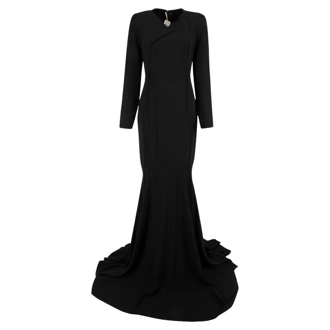 Roland Mouret Women's Black Long Sleeves Pleat Accent Neck Gown For ...