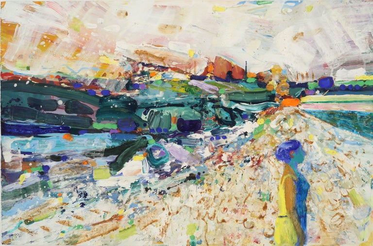 Roland Petersen - Figure in a Hilly Landscape, Mid Century, 1962, California figurative ...