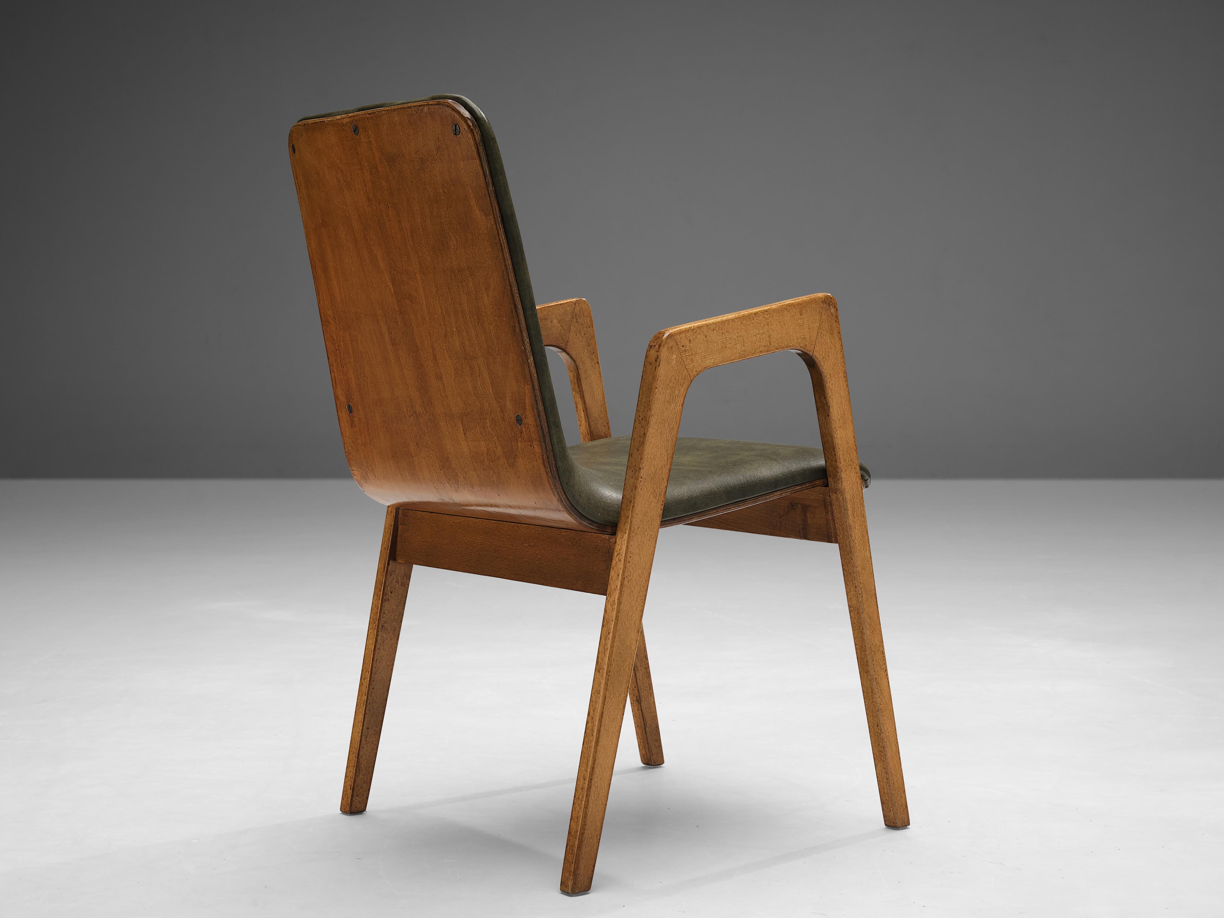 Roland Rainer Armchair in Wood and Olive Green Upholstery For Sale at ...