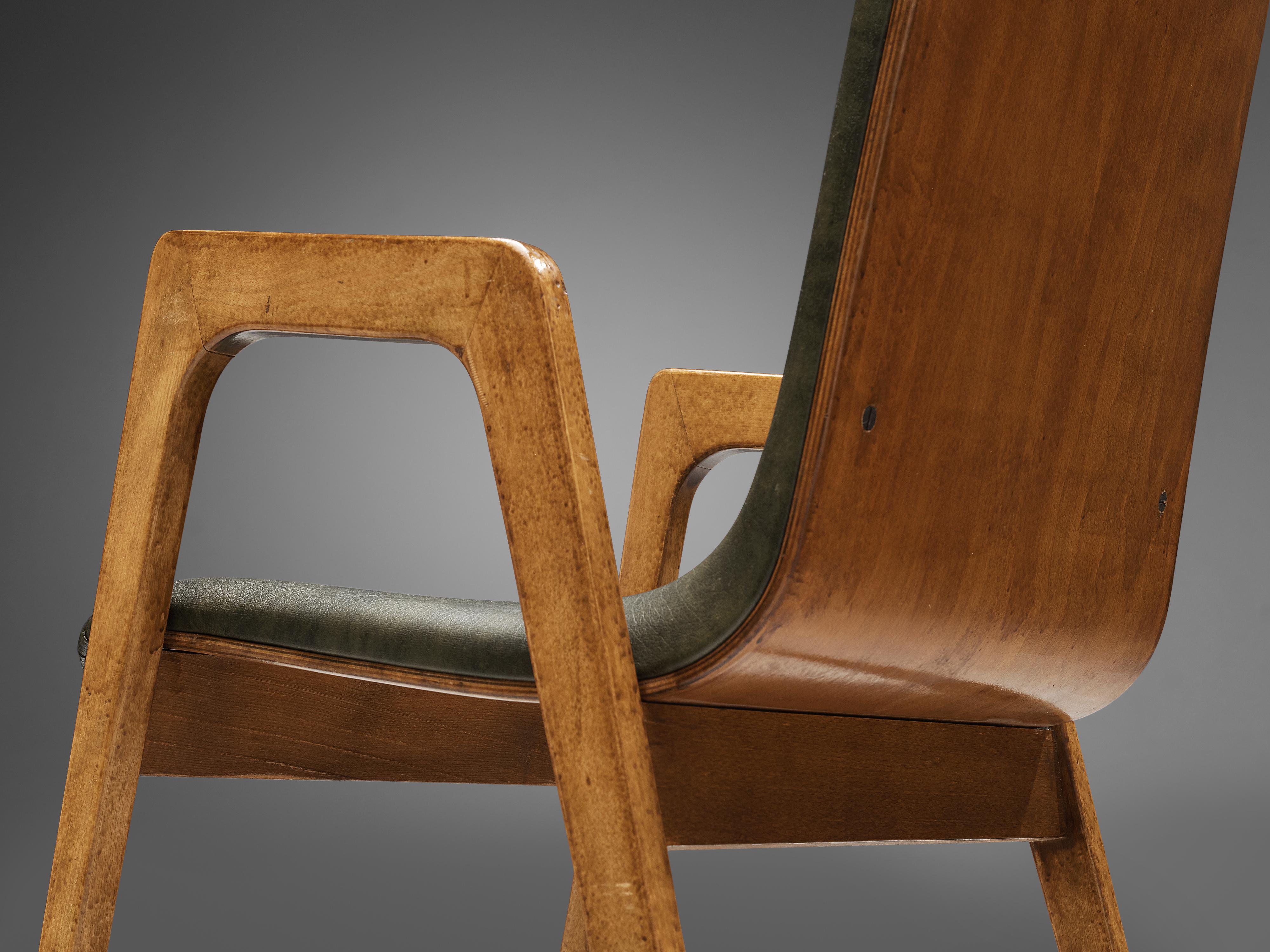 Roland Rainer Armchair in Wood and Olive Green Upholstery For Sale at ...