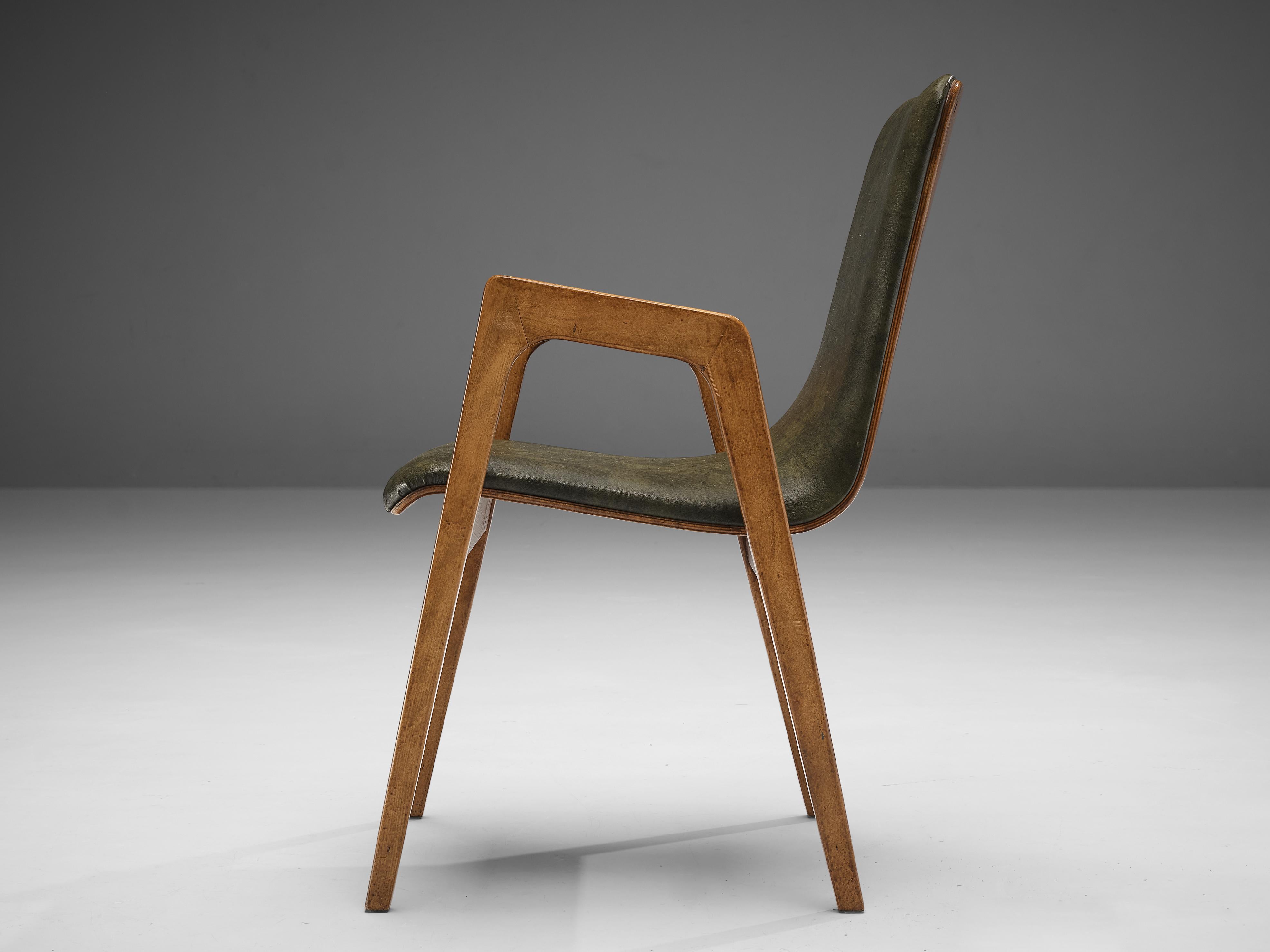 Roland Rainer Armchair in Wood and Olive Green Upholstery For Sale at ...