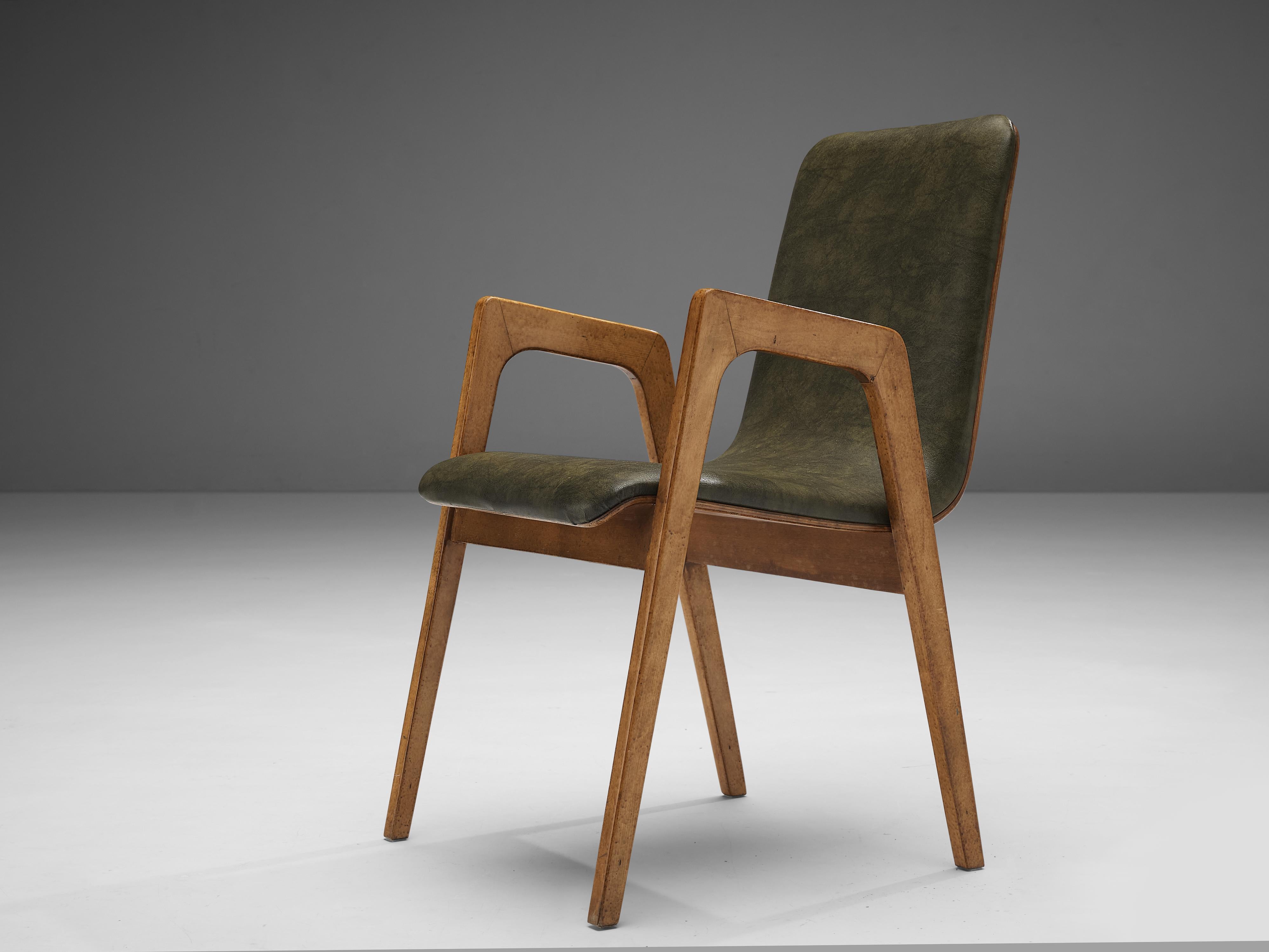 Roland Rainer Armchair in Wood and Olive Green Upholstery For Sale at ...