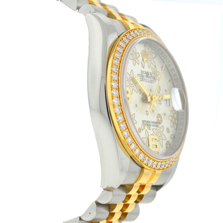 Rolex 116243 Two-Tone Datejust Flower Dial Diamond Bezel Watch For Sale ...