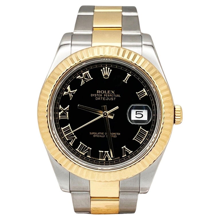 Rolex Datejust II 116333 41mm Black Roman Dial 18K Yellow Gold Steel ...