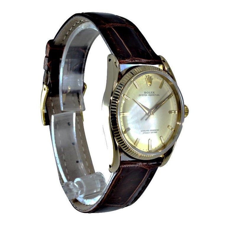 Rolex 14 Karat Solid Gold Bombe Lugs with Original Dial and Fluted ...