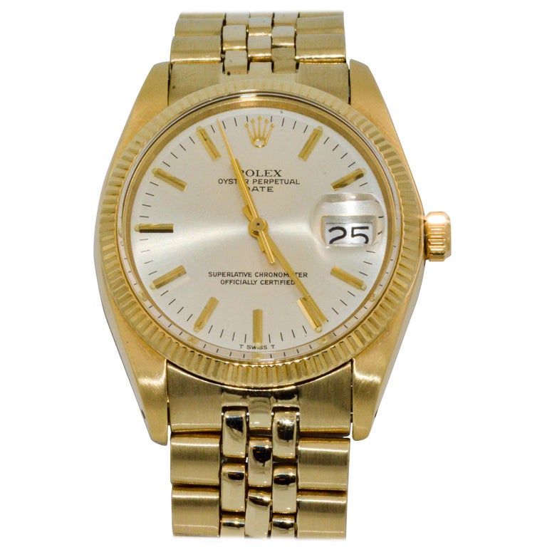 Rolex 14 Karat Yellow Gold Date Silver Streak Dual Jubilee Bracelet ...