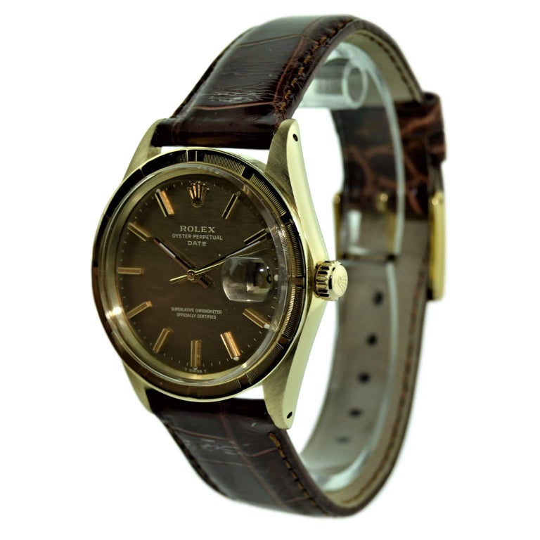 Rolex 14 Karat, Yellow Gold Oyster Perpetual Date circa 1970s with Rare ...