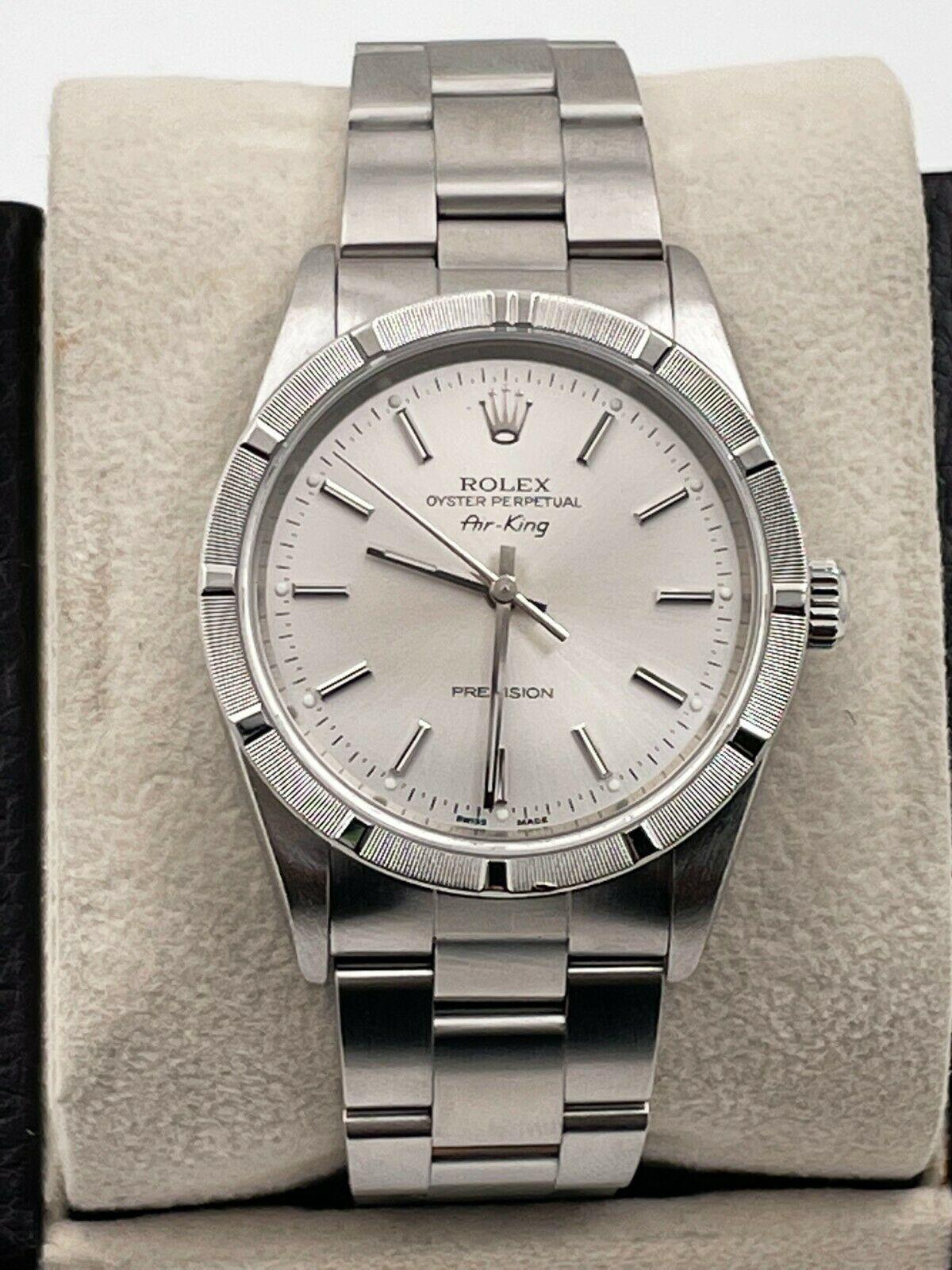 Rolex 14010 Air King Silver Dial Stainless Steel Engine Turned Bezel ...