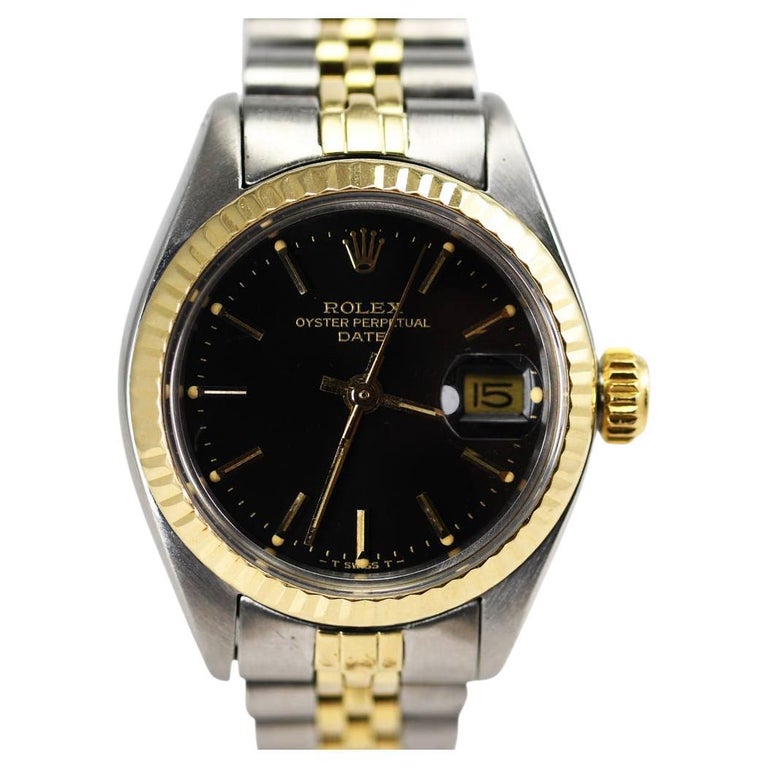 Rolex 14k and Steel Ladies Date Wristwatch For Sale at 1stDibs