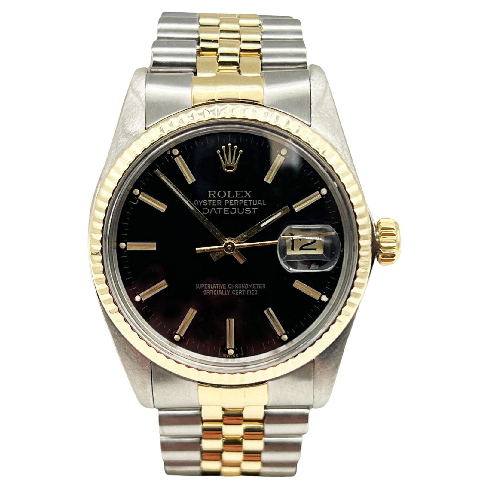 Rolex 16013 Datejust Black Dial 18K Yellow Gold Stainless Steel For ...