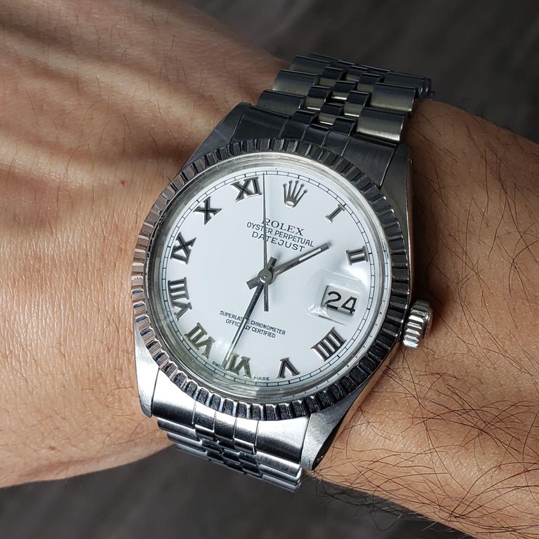 Rolex 16014 Datejust White Roman Dial Watch at 1stDibs