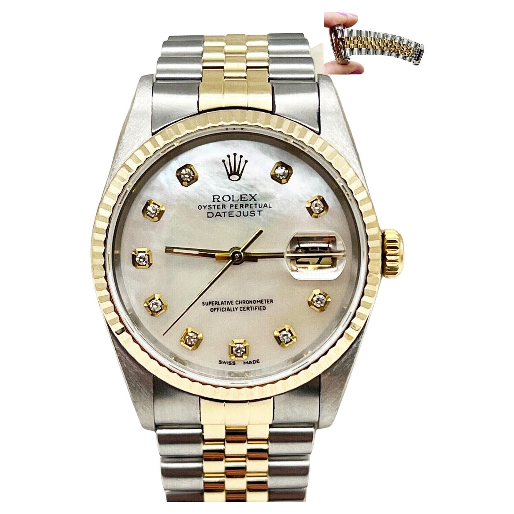 Rolex 16233 Datejust MOP Diamond Dial 18K Yellow Gold Stainless Steel ...